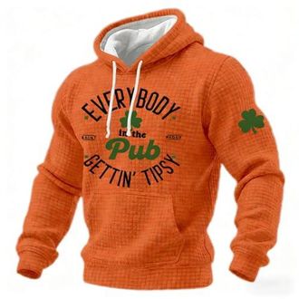 Generic QXQLSH Sweat &agrave; capuche pour homme Motif tr&egrave;fle irlandais avec capuche &agrave; manches longues Motif gaufr&eacute;, Orange, L