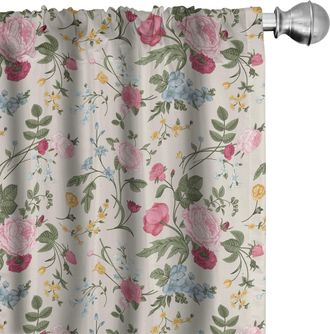 Abakuhaus Vintage Botanik Vorh&auml;nge, Gardinen, Victorian Flowers, Fensterbehandlungen f&uuml;r Wohnzimmer Schlafzimmer Dekor, 2 St&uuml;ck 75 cm b x 175 cm h, Eischale Mul
