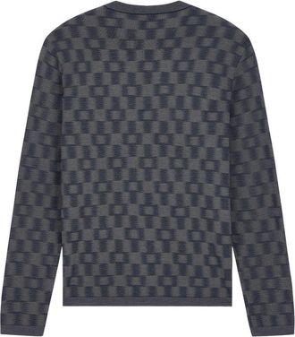Emporio Armani Virgin Wool Optical Knit Sweater - Navy
