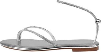 QWUVEDS Chaussons d&eacute;t&eacute; pour femme - Tongs d&eacute;t&eacute; pour femme - Motif strass brillant - Dessous plat confortable - Antid&eacute;rapants - Chaussures de plage, argent&eacute;, 3