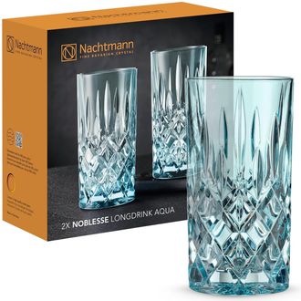 Nachtmann 2-teiliges Longdrinkgläser Set, 395 ml, Aquablau, Noblesse, 105710, Cocktailgläser aus Kristallglas, Trinkgläser spülmaschinenfest