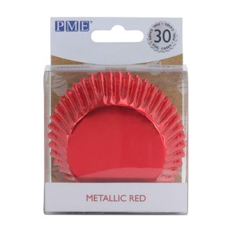 PME Metallic-Backformen f&uuml;r Cupcakes - Rot, Packung mit 30 St&uuml;ck