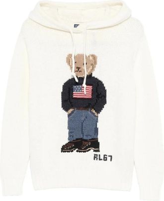 Ralph Lauren Femme, Sweatshirts et sweats &agrave; capuche, Blanc, Taille: 38 FR Bear Hooded Sweater