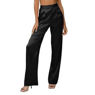 Generic Pantalons satin&eacute;s &agrave; taille haute pour femmes, &eacute;l&eacute;gants, pliss&eacute;s, couleur unie, amples, d&eacute;contract&eacute;s, &agrave; jambes larges, &agrave; la mode, doux, pour le travail