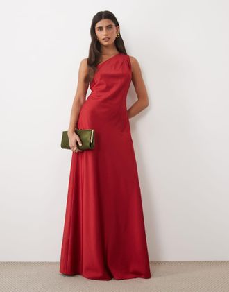 Tfnc robe longue asym&eacute;trique en satin rouge