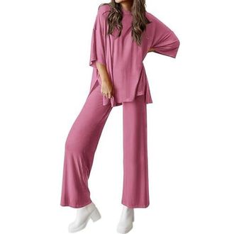 Generic Ensemble de d&eacute;tente doux, ensembles de maternit&eacute; surdimensionn&eacute;s &agrave; jambes larges 2 pi&egrave;ces pour femmes, rose, XXL