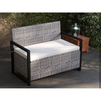 Costway Costway - Banc de Patio avec Rangement Intégré & Coussin, Canapé-Lit dExtérieur en Rotin, Cadre Métallique & Doublure Protectrice, 62x117x85CM, Gris