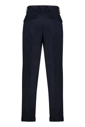 Paolo Pecora Mens Cotton-Blend Roll-Up Trousers Blue Lycra