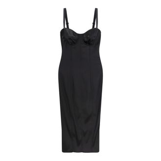Dolce & Gabbana Femme, Robes, Noir, Taille: 34 FR Robe Corset Satin&eacute;e Mi-Mollet avec D&eacute;tail Soutien-Gorge