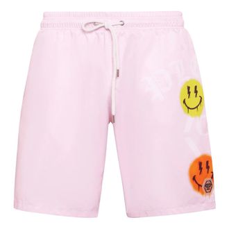 Philipp Plein Homme, Maillots de bain, Rose, Taille: 2XL Short de jogging avec imprim&eacute; sourire
