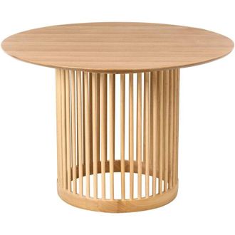 Beliani Table Salle &agrave; manger Cuisine &oslash; 110 cm Pieds en Bois Massif Placage Ch&ecirc;ne Clair Boyle