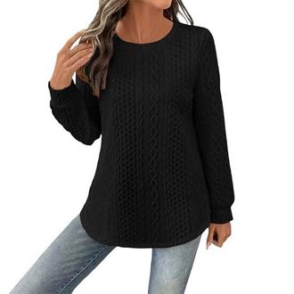 Generic Pull &agrave; manches longues et col rond en tricot c&ocirc;tel&eacute; pour femme - Tunique d&eacute;contract&eacute;e pour lautomne et lhiver, Noir, 6XL