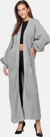 Elara Cardigan - Damen Longcardigan in Grobstrick mit Ballon&auml;rmeln und Taschen