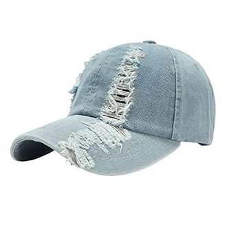 Generic Casquette de baseball tendance pour homme et femme avec boucle en denim déchiré pour lextérieur, bleu clair, Taille unique