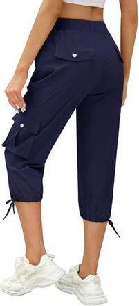 Heekpek TOMEEK Pantalons Femme Pantacourt Femme &Eacute;t&eacute; Taille Haute Elastique 7/8 Pantalon Cargo de Randonn&eacute;e avec Cordon de Serrage Capri Pantalon Fluide Femme 