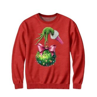 Generic Le Grinch Pull De Noel Homme Femme 2025 Enfant Ugly Moche Christmas Costume Adulte Drole col Rond Sweats The Deguisement Pulls Pyjama Famille Noel Vet