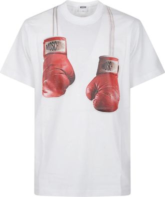 Moschino Homme, Tops, Blanc, Taille: M T-Shirt Gants de Boxe