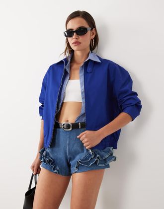 Mango x Hailey Bieber - Bomber zipp&eacute; &agrave; col chemin&eacute;e - Bleu &eacute;lectrique