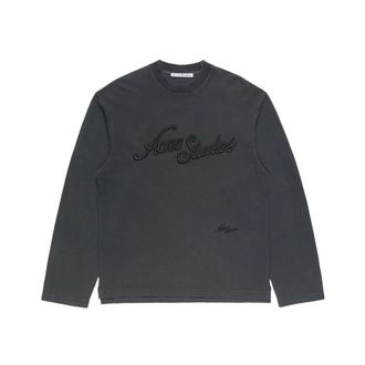 Acne Studios Langarm-T-Shirt mit besticktem Logo - - Tops - Damen - Schwarzk - S