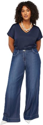 Fiorella Rubino T-Shirt aus Satin und Jersey Blau XL Autumn Winter 24