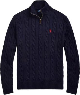 Polo Ralph Lauren Homme, Pulls, Bleu, Taille: L Half-Zip Cable Knit Sweater