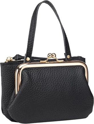 Generic Sac &agrave; main &agrave; langer en cuir synth&eacute;tique double couche avec serrure &agrave; baiser pour femme, Noir, 155.00x100.00x35.00mm, Mode