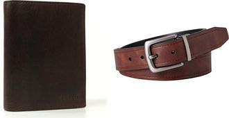 Fossil Herren Derrick Braunes Leder Portemonnaie und Parker Gürtel, Set