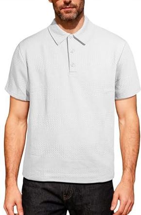 Generic Polo de sport pour homme &agrave; manches courtes en tricot textur&eacute;, polo de golf &agrave; revers avec boutons &agrave; revers, T-shirts l&eacute;gers et d&eacute;contract&eacute;s, t-shirts a