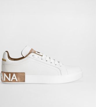 Dolce & Gabbana Sneaker Portofino Aus Kalbsnappaleder Mit Lam&eacute;-details - Frau Sneakers Gold Leder 40.5
