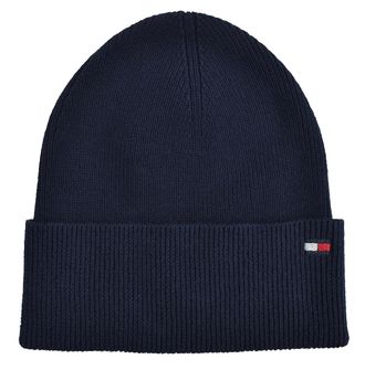 Tommy Hilfiger Strickmütze Mütze Cotton Cashmere Beanie Baumwolle Kaschmir Blau Navy One Size