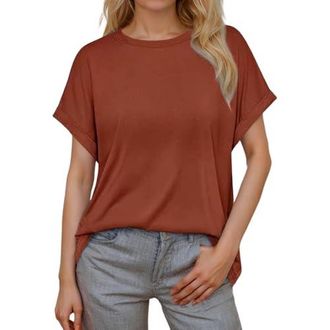 Generic Tee Shirt Femme Col Rond Ample T Shirt &Agrave; Manches Courtes Haut Femme Basiques