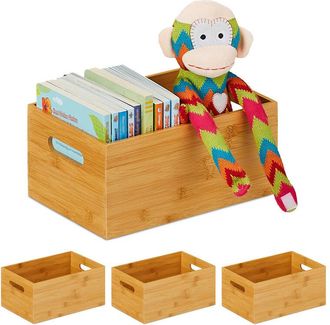 Relaxdays 4 x Aufbewahrungskiste Bambus, stabil, offen, Ordnungsbox ohne Deckel, h x b x t: 14 x 30 x 20 cm, Bambuskiste, natur