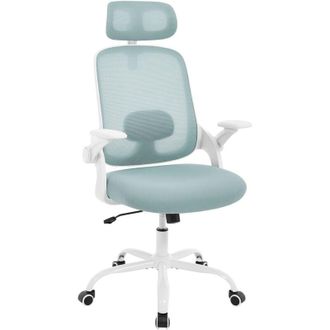 Woltu Woltu - Fauteuil de Pivotant Chaise de Bureau Ergonomique, Accoudoir Pliable, Hauteur R&eacute;glable, Bleu