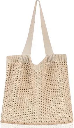 Generic Sacs en crochet pour femme, sac à bandoulière en tricot de grande capacité, sac fourre-tout léger en maille, sac à main décontracté pour toutes les sa