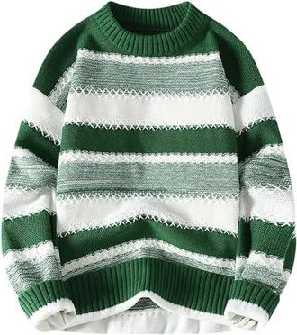 Generic Pull Homme Col Rond- Pull Chaud Rayures Décontracté Grande Taille Manches Longues Sweater Chic Et Élégant Vintage Pullover Ample Polyvalent Couple Cha