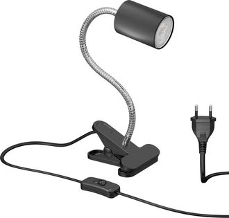 LEDs Com Klemmleuchte WAIKA Schwanenhals und Schalter schwarz matt + GU10 LED, PAR16, warmweiß, 6,05W, 374lm, 70°, 3-Stufen-Dimmer