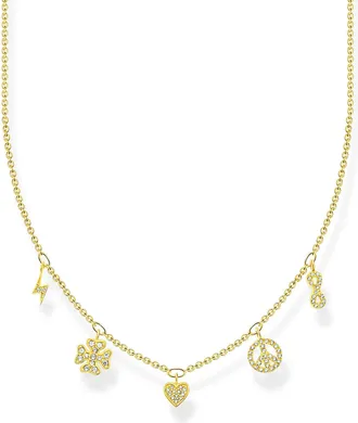 Thomas Sabo Thomas Sabo Damen Halskette mit Symbolen 925er Sterlingsilber 750er Gelbgold Vergoldung mit Zirkonia, Länge: 38cm - 42cm, KE2123-414-14-L42V