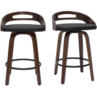 Miliboo Miliboo - Tabourets de bar design noirs et bois foncé 65cm (lot de 2) mano