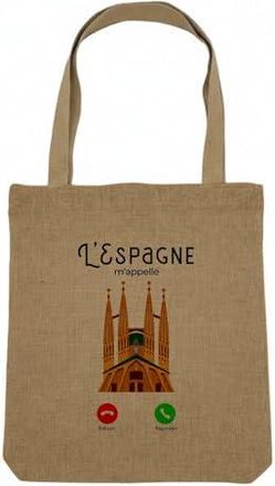 Fabulous Sac Shopping Tote Bag Aspect Lin - LEspagne MAppelle Barcelone Sagrada Familia - Sac de Courses Toile Epaisse 360g Beige Naturel Cabas Port&eacute; Epaule So