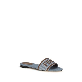 Fendi Womens Blue Cotton Flat Sandals