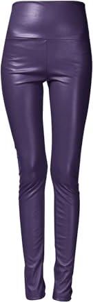 Generic Legging en cuir synth&eacute;tique pour femme - Legging doubl&eacute; aspect cuir - Pantalon de yoga taille haute - Pantalon extensible confortable - Pantalon verni