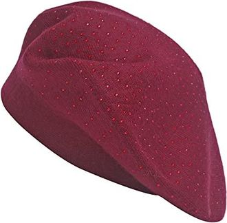 ZLYC Femmes Classique Francais Cachemire Chapeau de Béret avec Décor Floral(Vin Rouge),Taille Unique