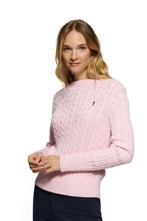 Polo Club Zopfpullover Hellrosa mit gesticktem Rigby Go-Logo - Damen - 100% Baumwolle