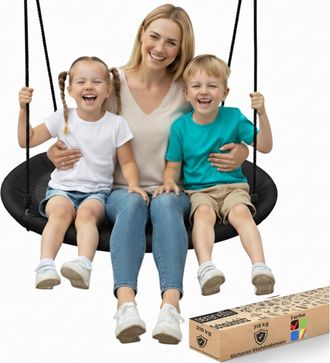 SereneLife Nestschaukel Schwarz 100 cm - Runde H&auml;ngeschaukel f&uuml;r Kinder & Erwachsene mit gepolstertem Rahmen & wetterfestem Stoff F&uuml;r Garten & Zimmer, 270 kg tra