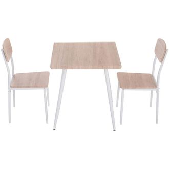HOMCOM 3-teilige Essgruppe Esstisch mit 2 St&uuml;hlen Esszimmergruppe mit Metallgestell Sitzgruppe f&uuml;r Esszimmer, K&uuml;che Nautr+Wei&szlig; - Homcom