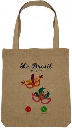 Fabulous Sac Shopping Tote Bag Aspect Lin - Le Br&eacute;sil MAppelle Carnaval Rio Culture Voyage - Sac de Courses Toile Epaisse 360g Beige Naturel Cabas Port&eacute; Epaule