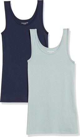 Amazon Essentials Damen Tanktop, Schmale Passform, 2er-Pack, Marineblau/Salbeigrün, XXL