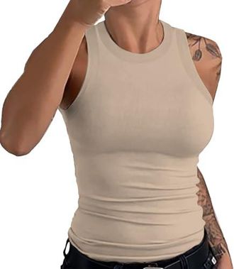 Generic T-shirt de sport pour femme - D&eacute;bardeur de fitness - Gilet de gym - Sans manches - En coton - Coupe ajust&eacute;e - Respirant - T-shirt serr&eacute; - Stretch - Sa