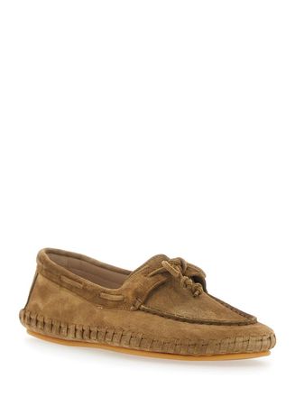Le Monde Beryl Womens Loafers Suede Beige Goat Leather