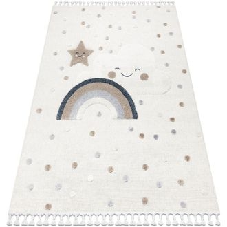 RugsX Teppich yoyo EY78 wei&szlig; / beige - Wolke, Regenbogen, Punkte f&uuml;r Kinder, strukturell, sensorische Fransen beige 160x220 cm